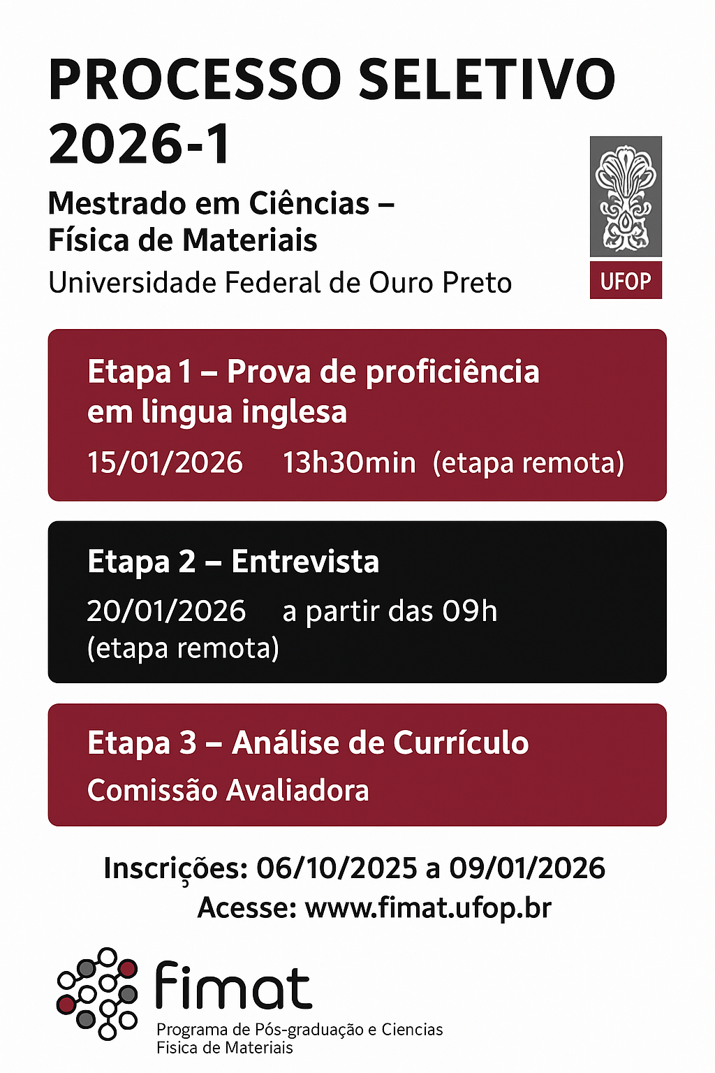 Processo Seletivo 2026/1- FIMAT | Programa de Pós-Graduação em Ciências